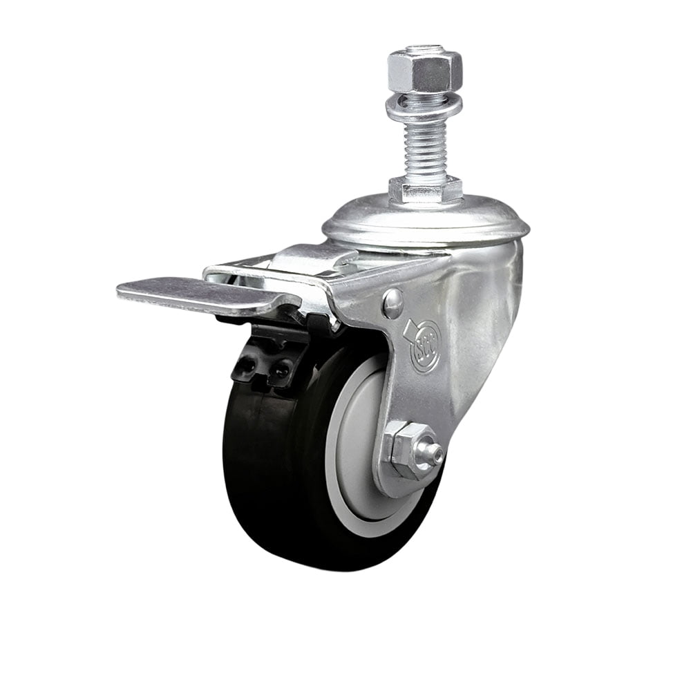 3 Inch Black Polyurethane Swivel 12mm Stem Caster with Total Lock Brake ...