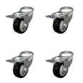 3 Inch Black Polyurethane Swivel Bolt Hole Caster Set with Total Lock ...