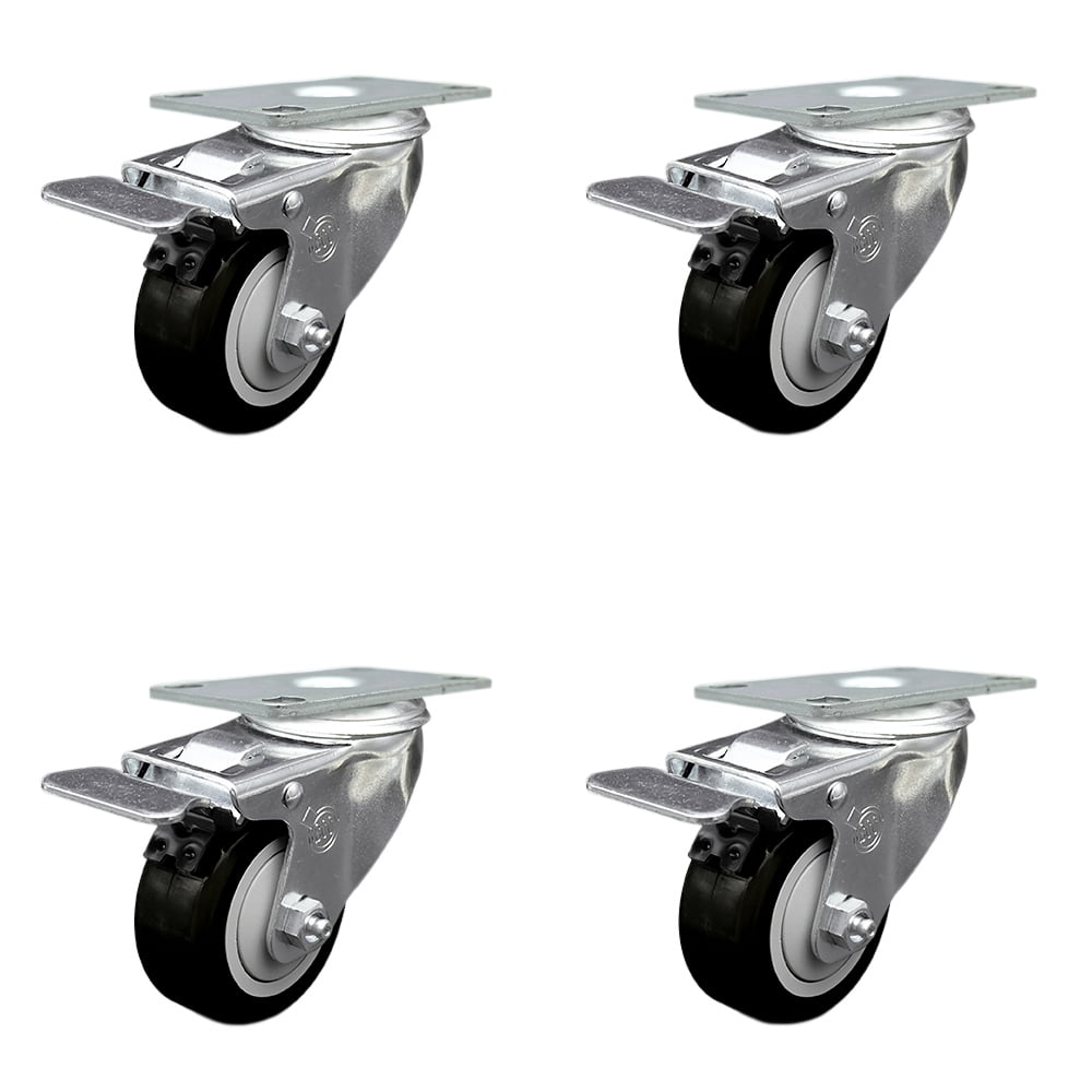 3 Inch Black Polyurethane Swivel Top Plate Caster Set with Total Lock ...