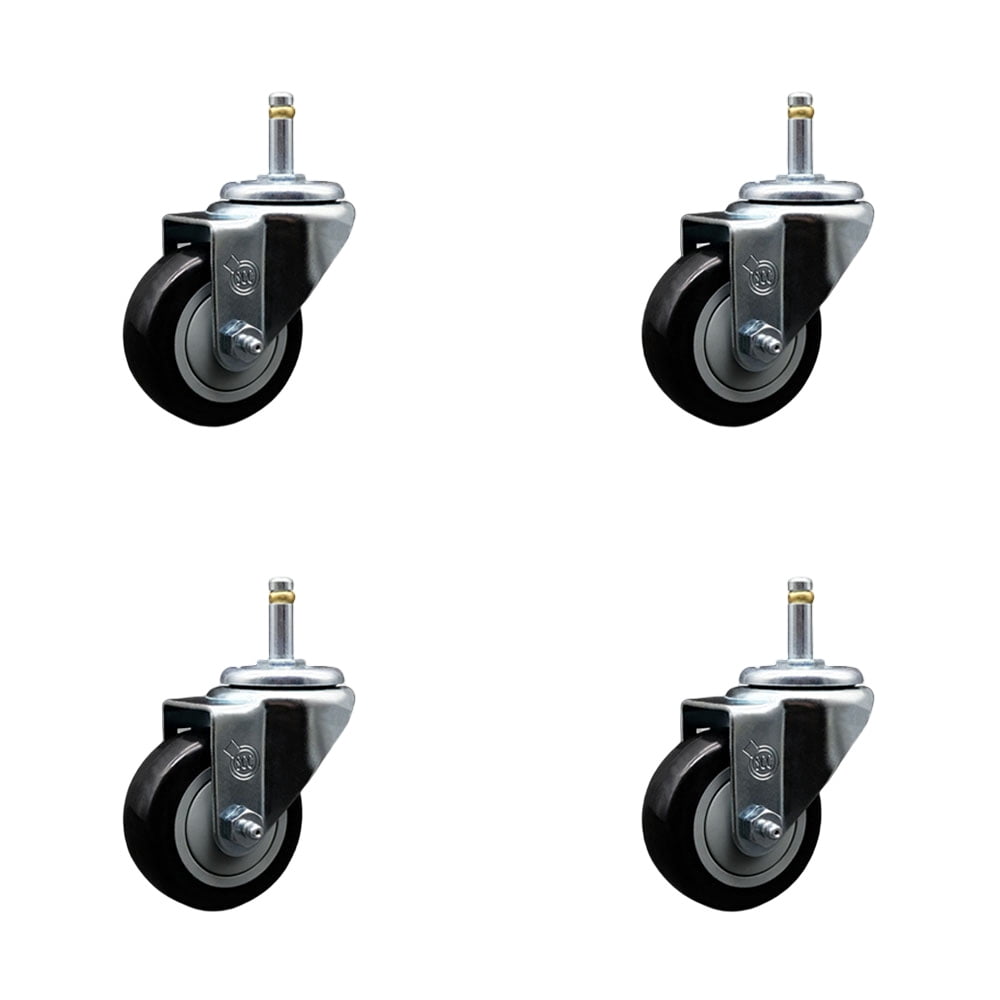 3 Inch Black Polyurethane Wheel Swivel 7/16 Inch Grip Ring Stem Caster ...