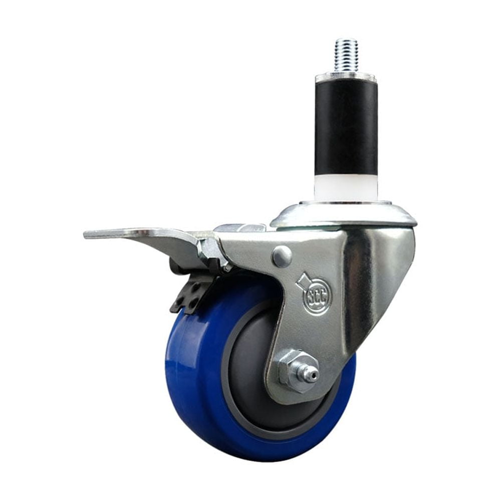 3 Inch Blue Poly Swivel 1-3/8 Inch Expanding Stem Caster Total Lock ...