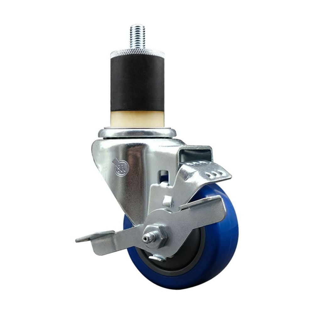 3 Inch Blue Poly Swivel 1-7/8 Inch Expanding Stem Caster with Brake SCC ...