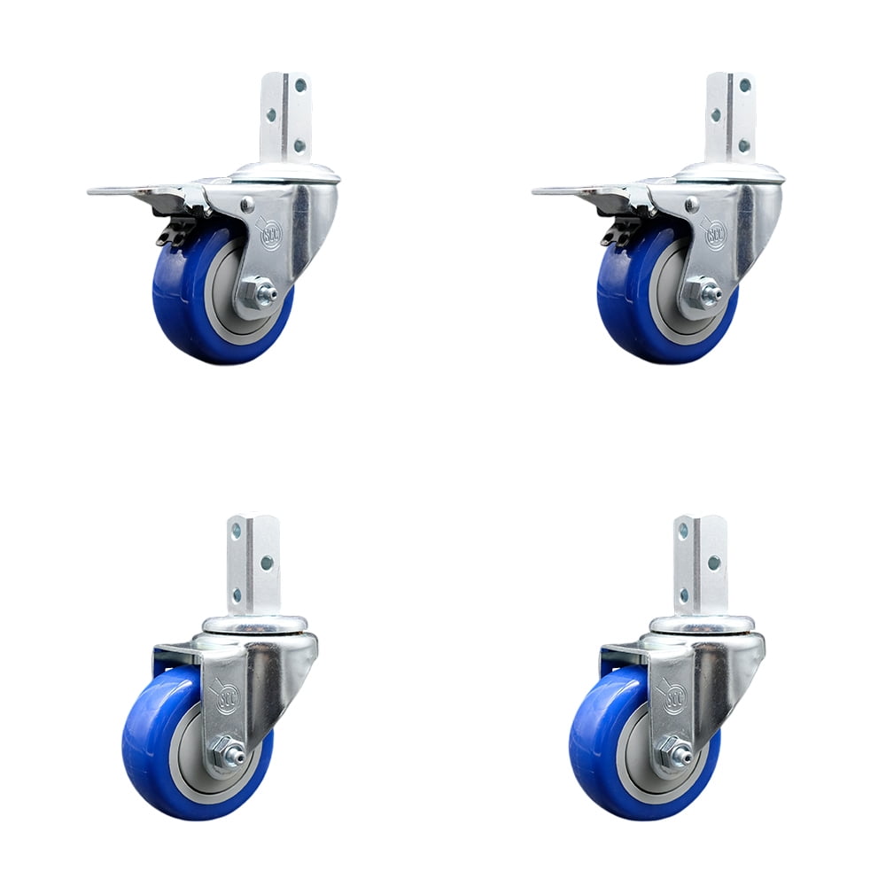 3 Inch Blue Poly Swivel 7/8 Inch Square Stem Caster Set 2 Total Lock ...