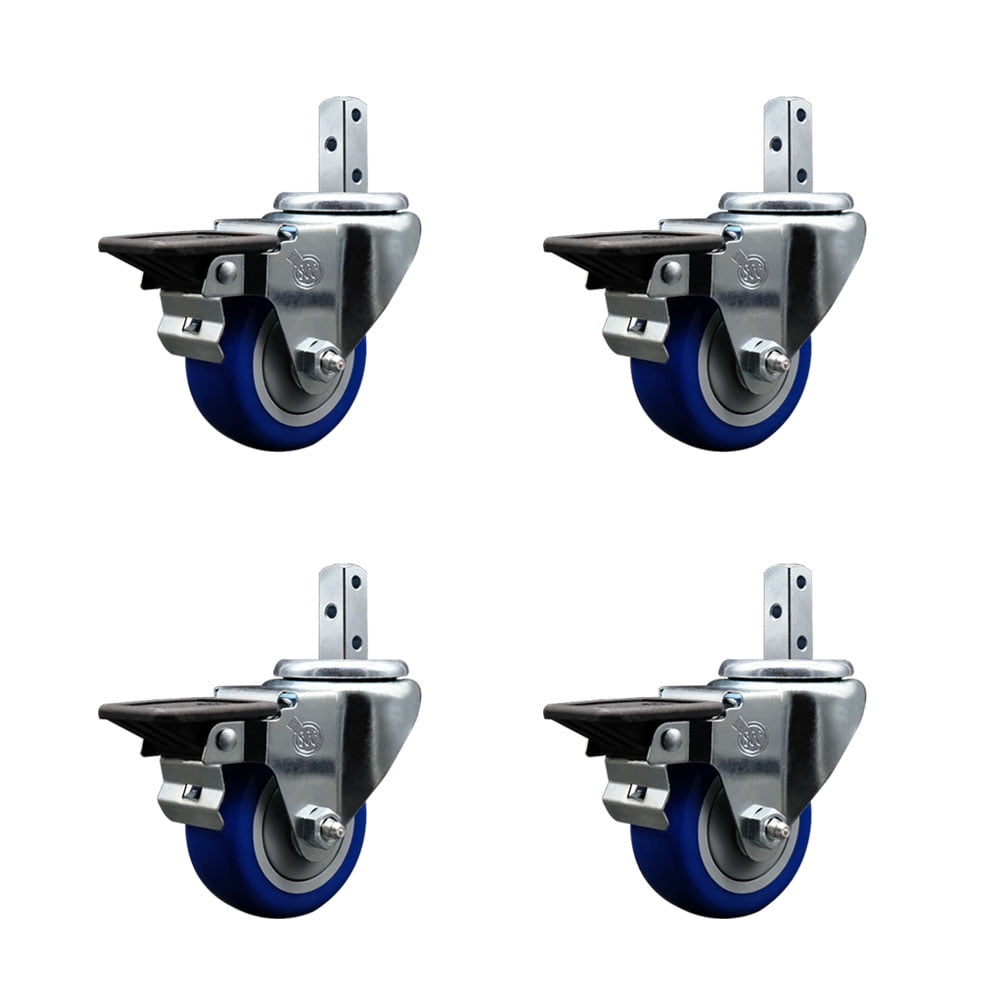3 Inch Blue Poly Wheel Swivel 3/4 Inch Square Stem Caster Set with ...