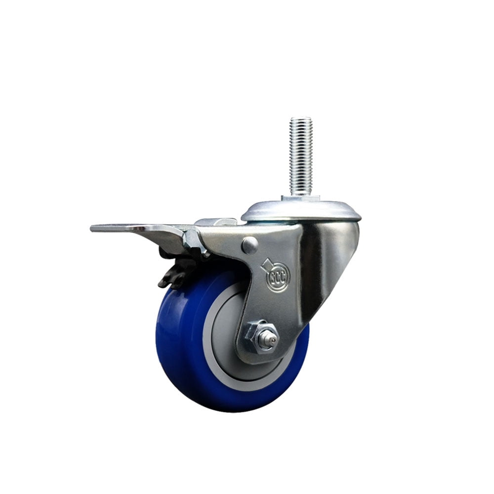 3 Inch Blue Poly Wheel Swivel 3/4 Inch Threaded Stem Caster Total Lock ...