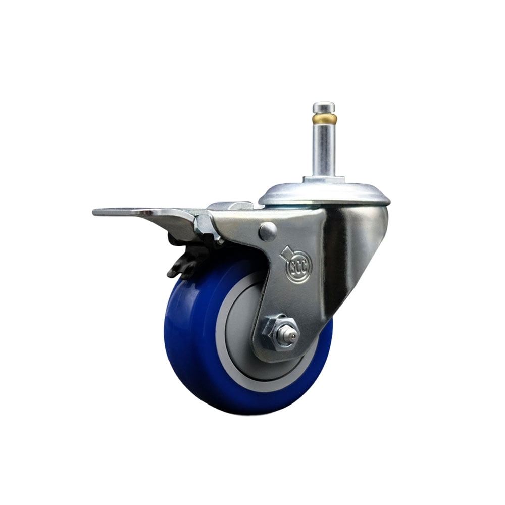 3 Inch Blue Poly Wheel Swivel 7/16 Inch Stem Caster with Total Lock ...