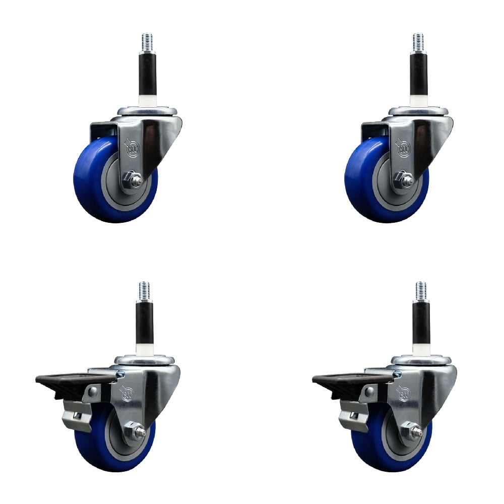 3 Inch Blue Poly Wheel Swivel 7/8 Inch Expanding Stem Caster Set 2 Brakes SCC - Walmart.com