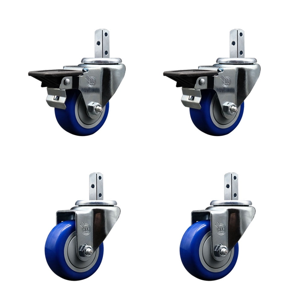 3 Inch Blue Polyurethane Wheel Swivel 7/8 Inch Square Stem Caster Set 2 ...