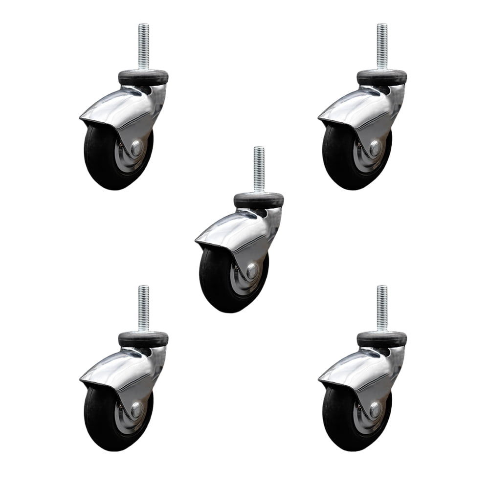 3 Inch Bright Chrome Hooded Neoprene Rubber 12mm Threaded Stem Casters ...