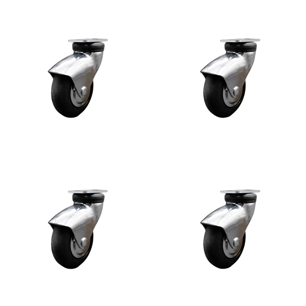 3 Inch Bright Chrome Hooded Neoprene Rubber Top Plate Casters Set of 4 ...