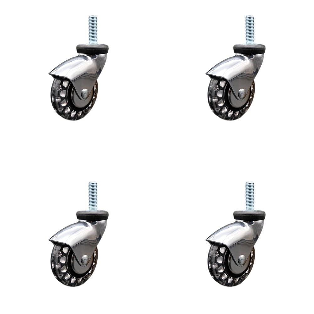 3 Inch Bright Chrome Hooded Polyurethane 3/8 Inch Threaded Stem Casters ...
