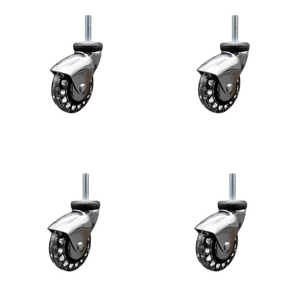 3 Inch Bright Chrome Hooded Polyurethane 8mm Threaded Stem Casters Set ...