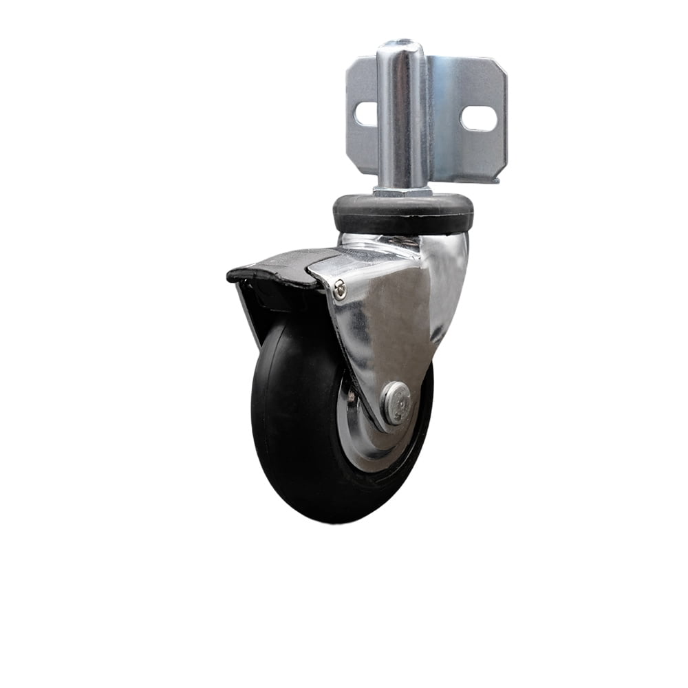 3 Inch Bright Chrome Neoprene Rubber Caster with Brake – Side Mount ...