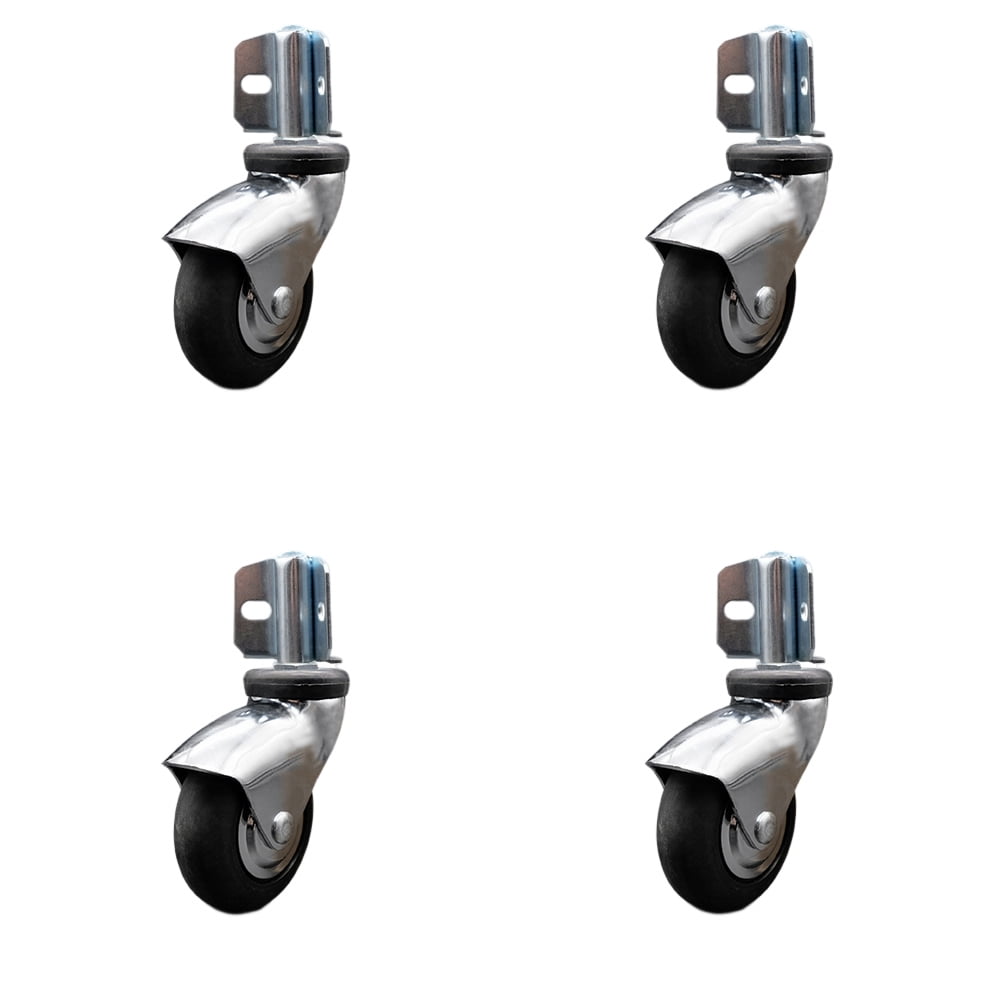 3 Inch Bright Chrome Neoprene Rubber Casters–Corner Mount Brackets-Set ...