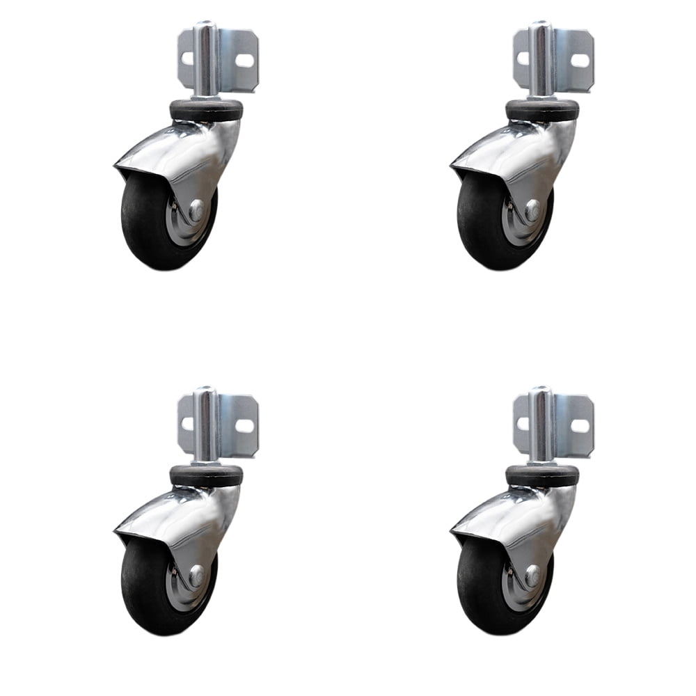 3 Inch Bright Chrome Neoprene Rubber Casters–Side Mount Brackets-Set of ...