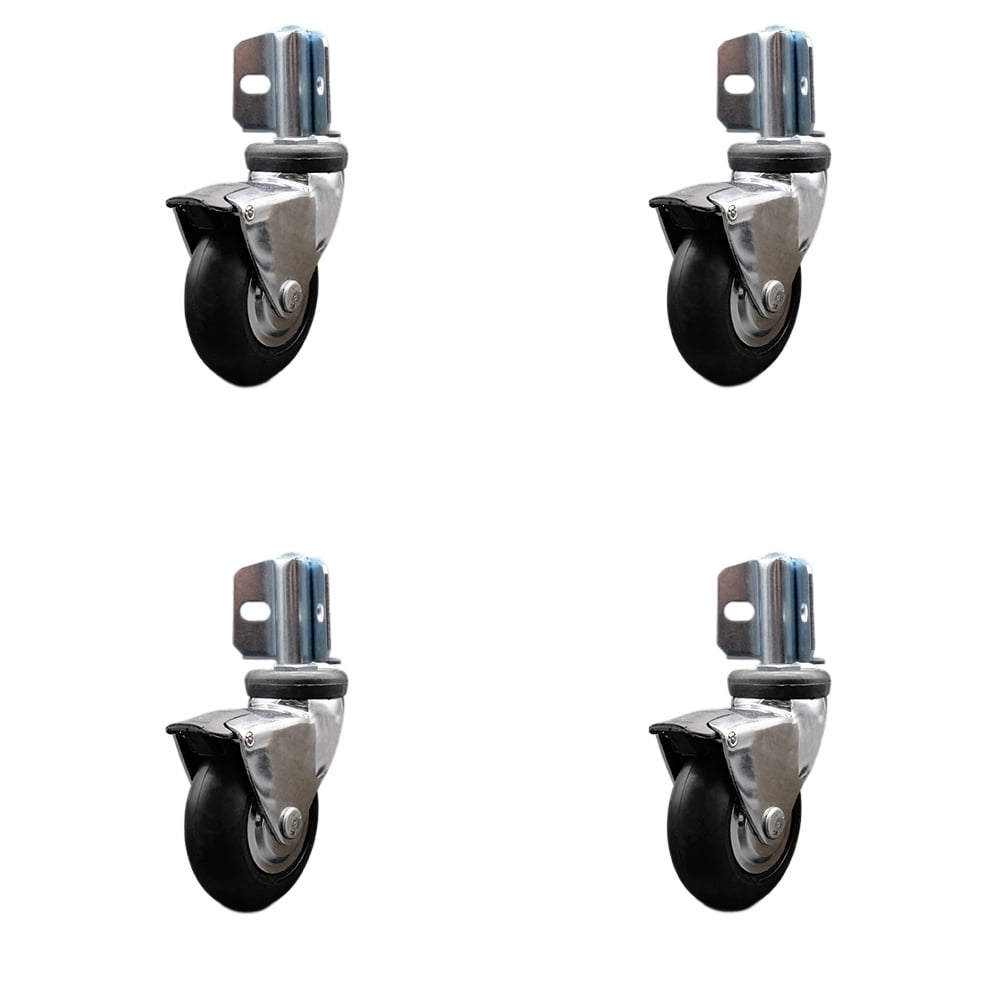 3 Inch Bright Chrome Neoprene Rubber Casters with Brakes–Corner ...