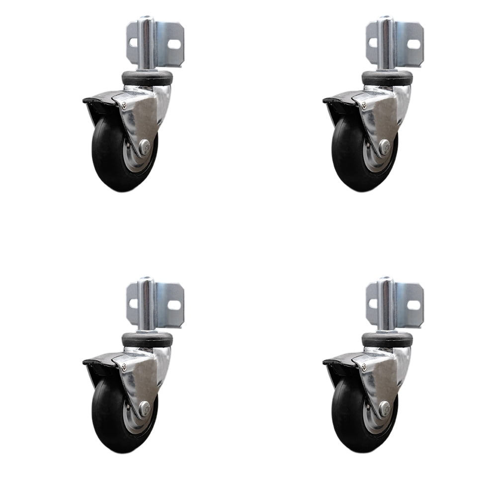 3 Inch Bright Chrome Neoprene Rubber Casters with Brakes – Side ...
