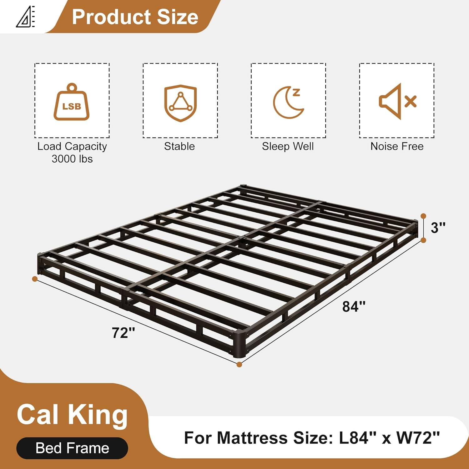 3 Inch California King Box Spring Low , Heavy Duty Metal Cali King Box ...