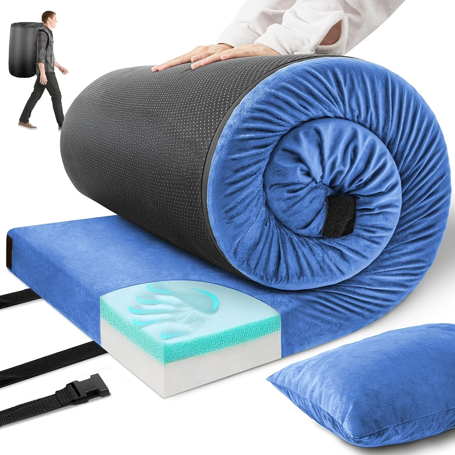 3 Inch CertiPUR-US Memory Foam Camping Pad, Waterproof Roll Up Sleeping ...