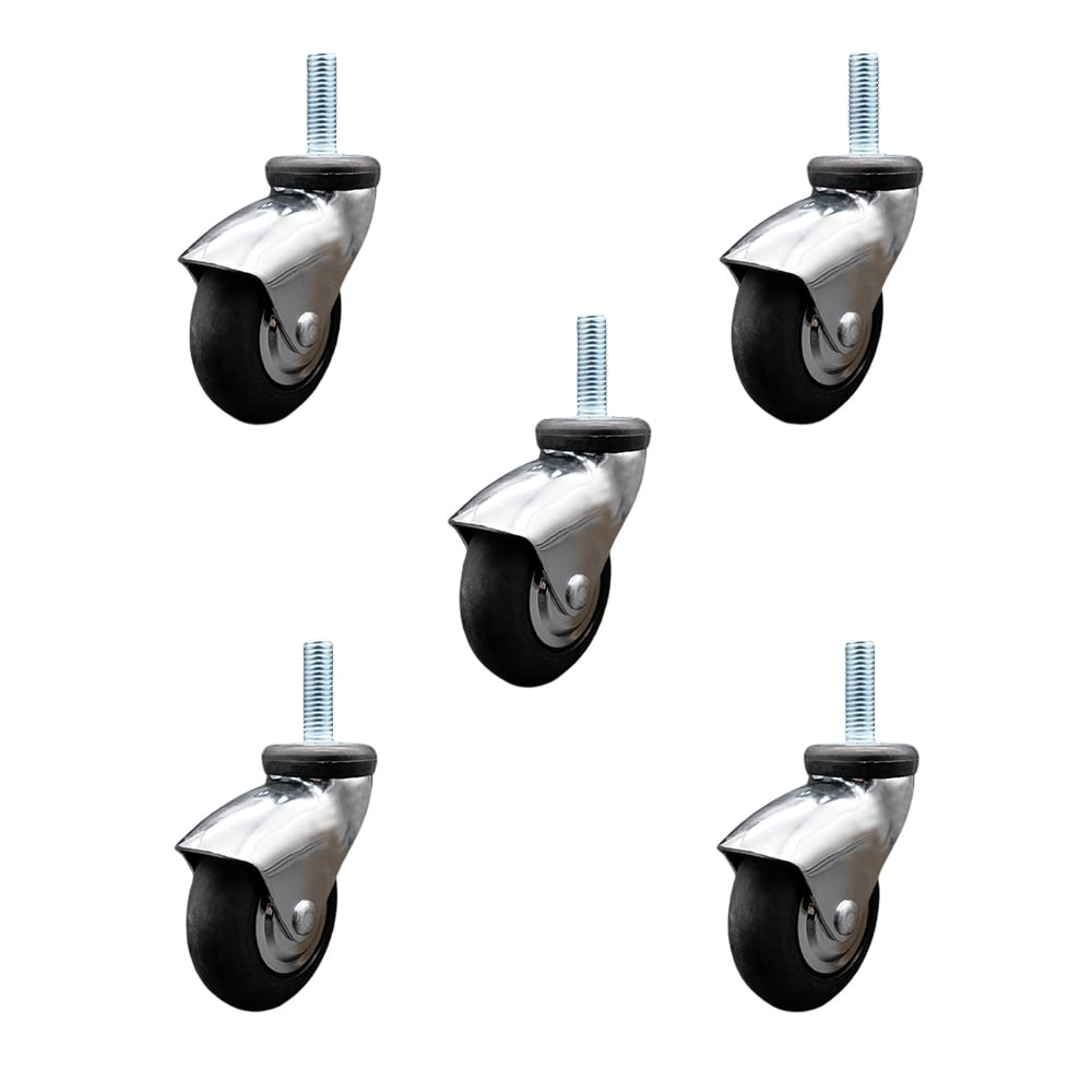 3 Inch Chrome Hooded Neoprene Rubber 5/16 Inch Threaded Stem Casters ...