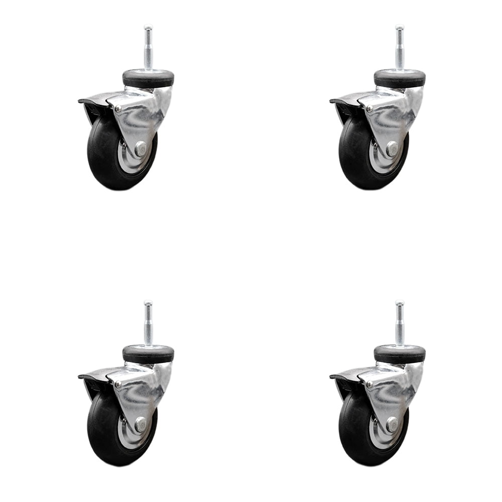 3 Inch Chrome Hooded Neoprene Rubber Grip Ring Stem Casters with Brake ...