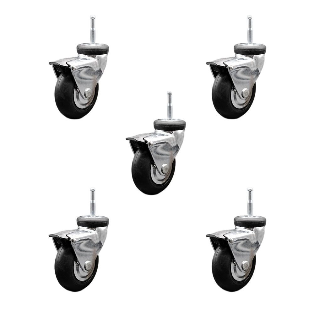 3 Inch Chrome Hooded Neoprene Rubber Grip Ring Stem Casters with Brake ...