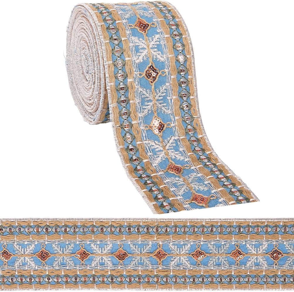 3 Inch Denim Blue Jacquard Embroidered Ribbon Trim Tape Wide Polyester ...