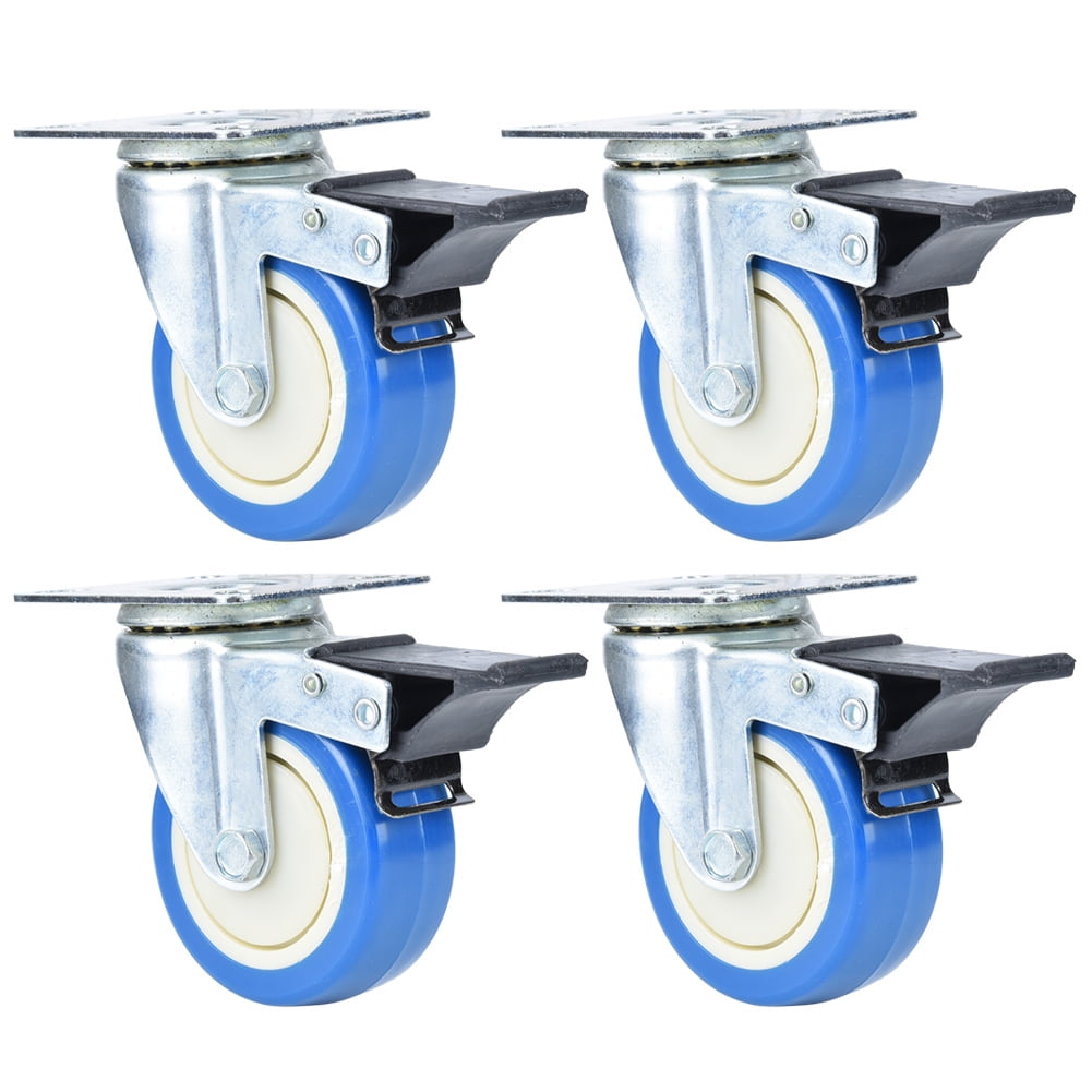 3 Inch Double Braked PVC Trolley Casters with Swivel Roller Wheels, Set ...
