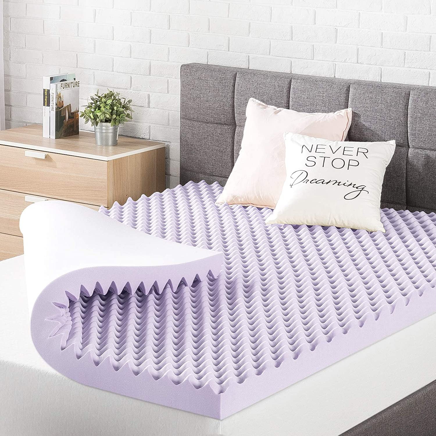 3 Inch Egg Crate Memory Foam Mattress Topper with Soothing Lavender ...