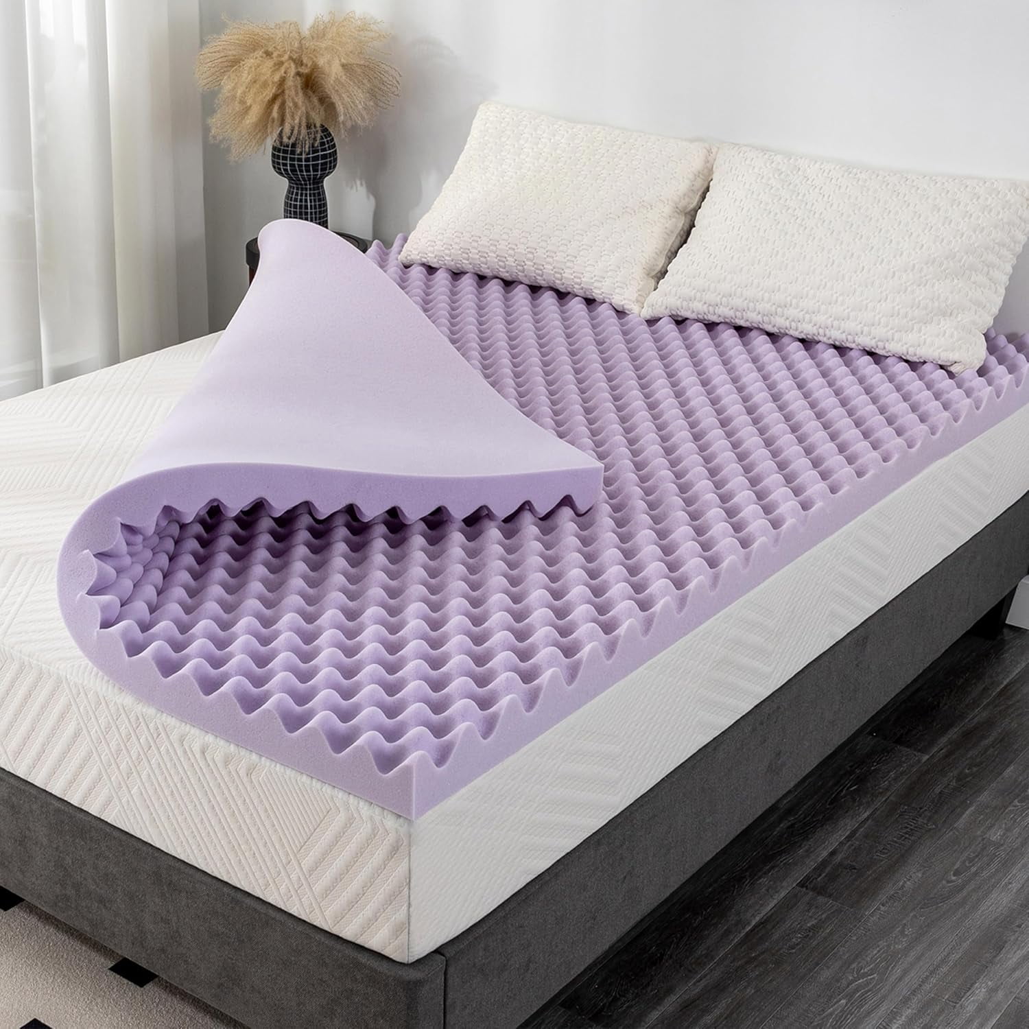 3 Inch Egg Crate Queen Memory Foam Mattress Topper, Lavender Scent Gel ...