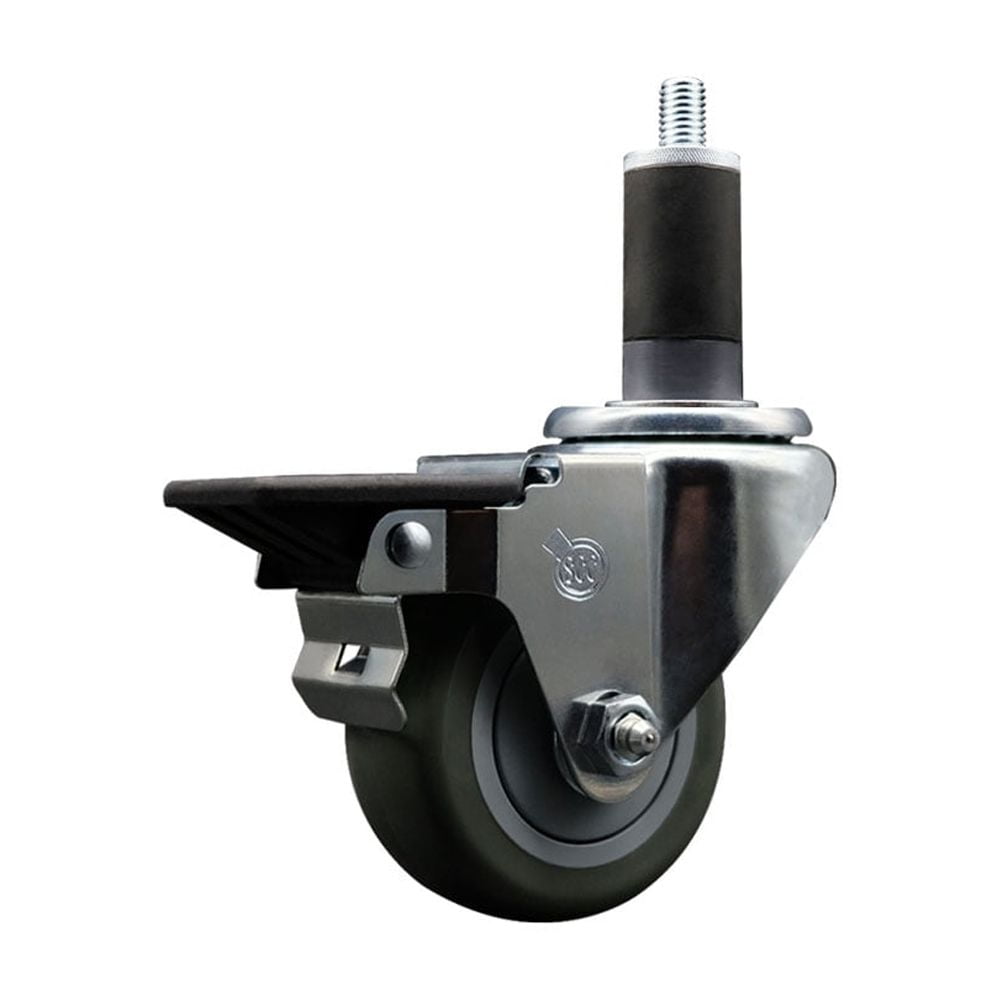 3 Inch Gray Poly Swivel 1-1/4 Inch Expanding Stem Caster with Brake SCC ...
