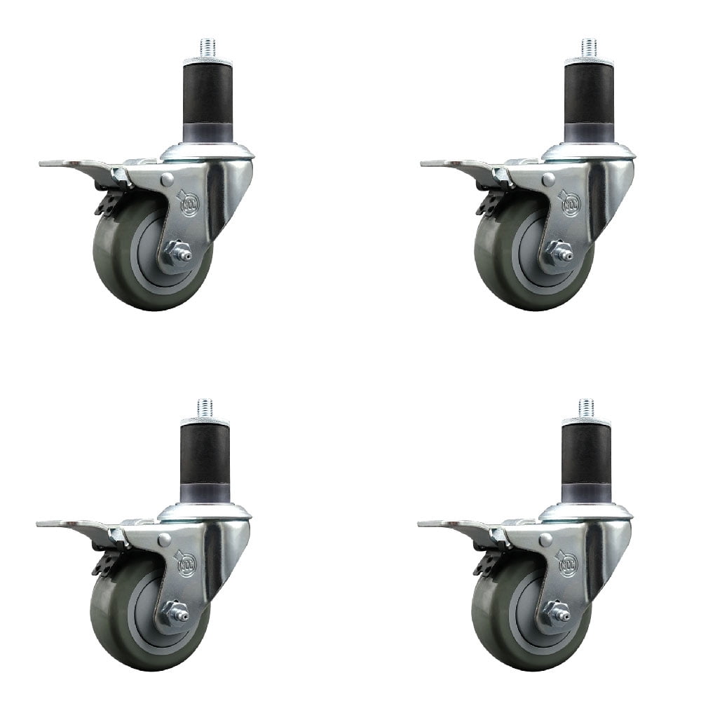 3 Inch Gray Poly Swivel 1-5/8 Inch Expanding Stem Caster Set Total Lock Brake - Walmart.com