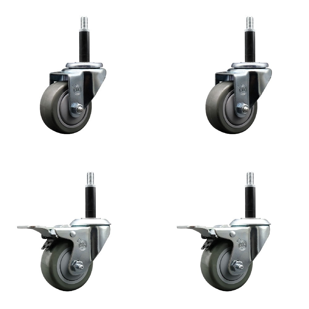 3 Inch Gray Poly Swivel 3/4 Inch Expanding Stem Caster Set 2 Total Lock ...