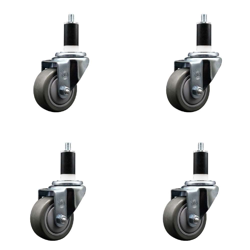 3 Inch Gray Poly Wheel Swivel 1-3/8 Inch Expanding Stem Caster Set SCC ...