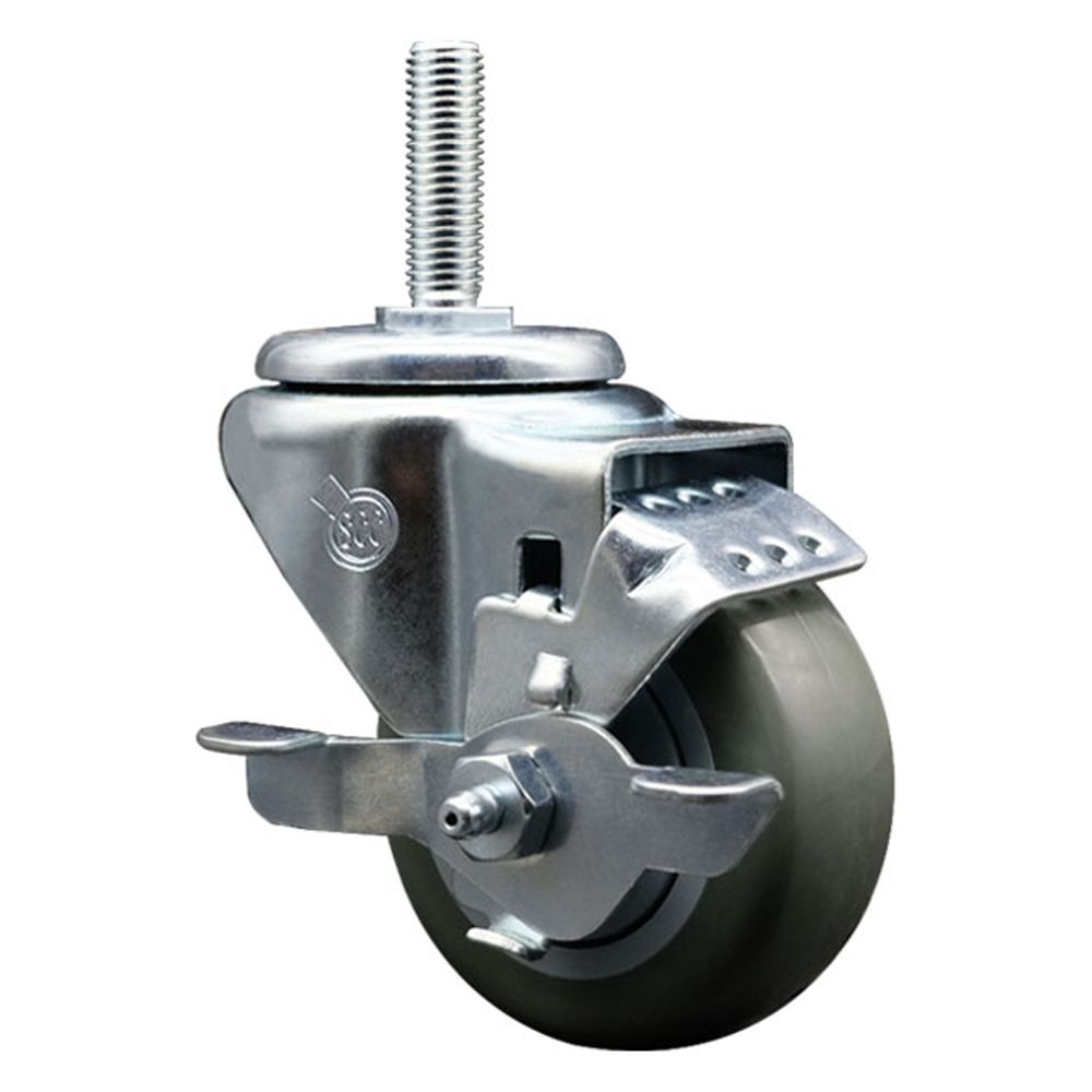 3 Inch Gray Poly Wheel Swivel 3/4 Inch Threaded Stem Caster with Brake ...