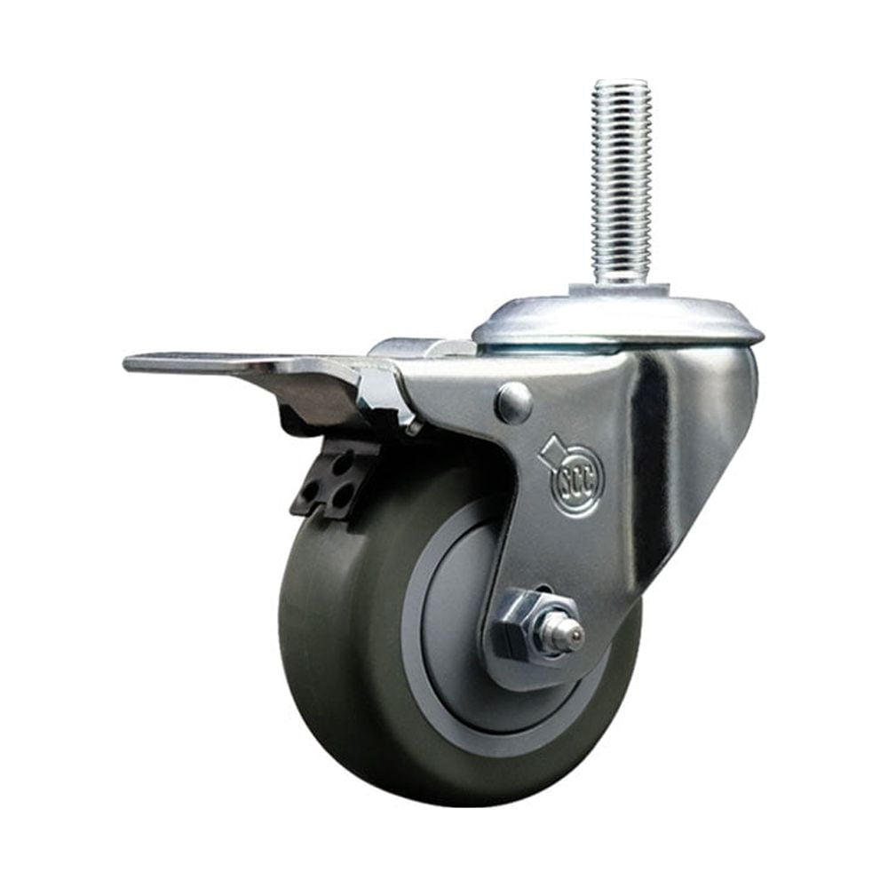 3 Inch Gray Poly Wheel Swivel 5/8 Inch Threaded Stem Caster Total Lock ...