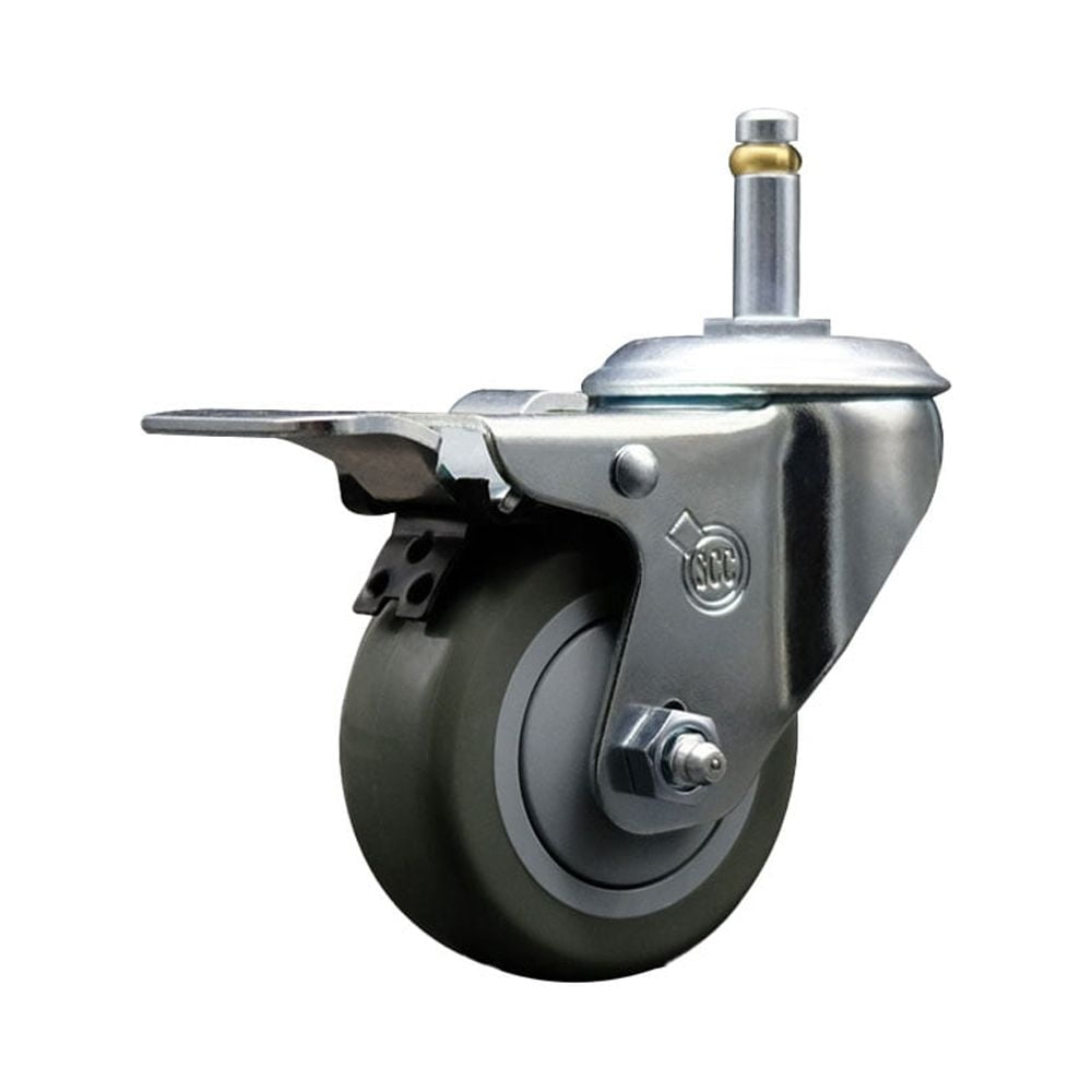 3 Inch Gray Poly Wheel Swivel 7/16 Inch Stem Caster with Total Lock ...