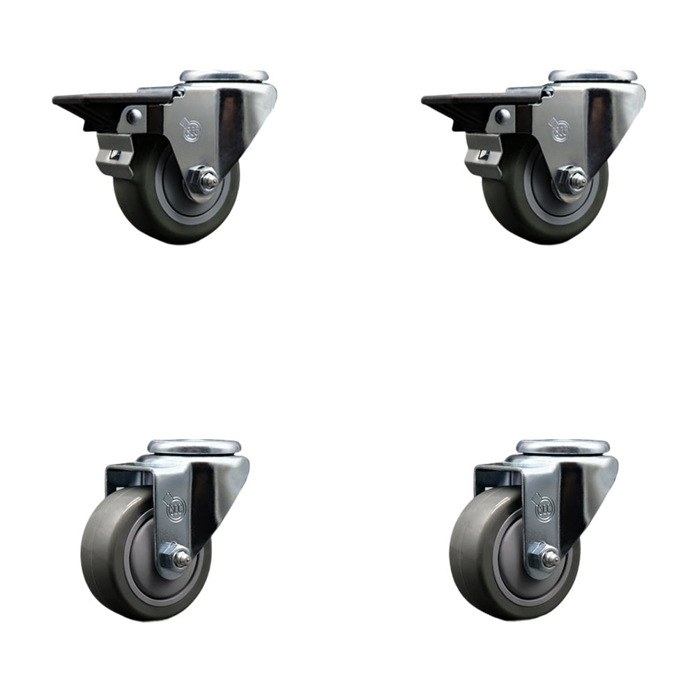 3 Inch Gray Poly Wheel Swivel Bolt Hole Caster Set with 2 Posi Lock ...