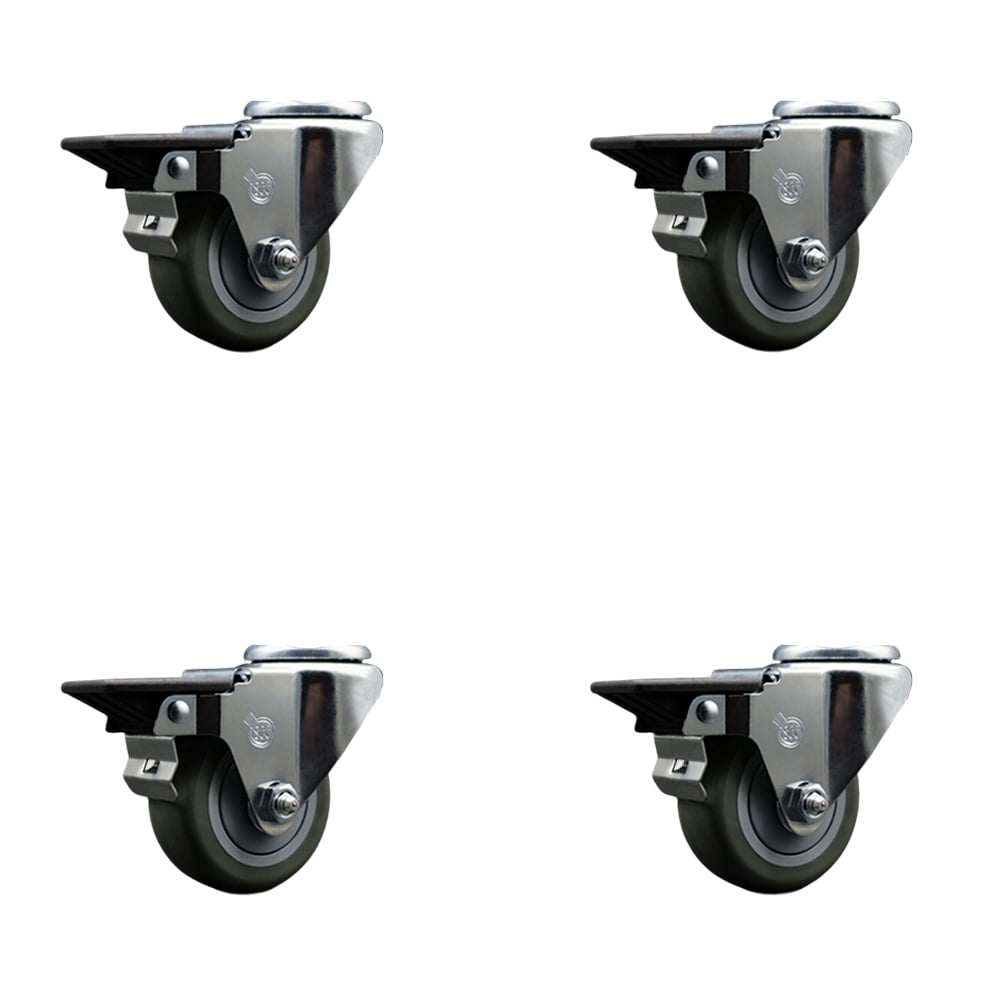 3 Inch Gray Poly Wheel Swivel Bolt Hole Caster Set with Posi Lock ...