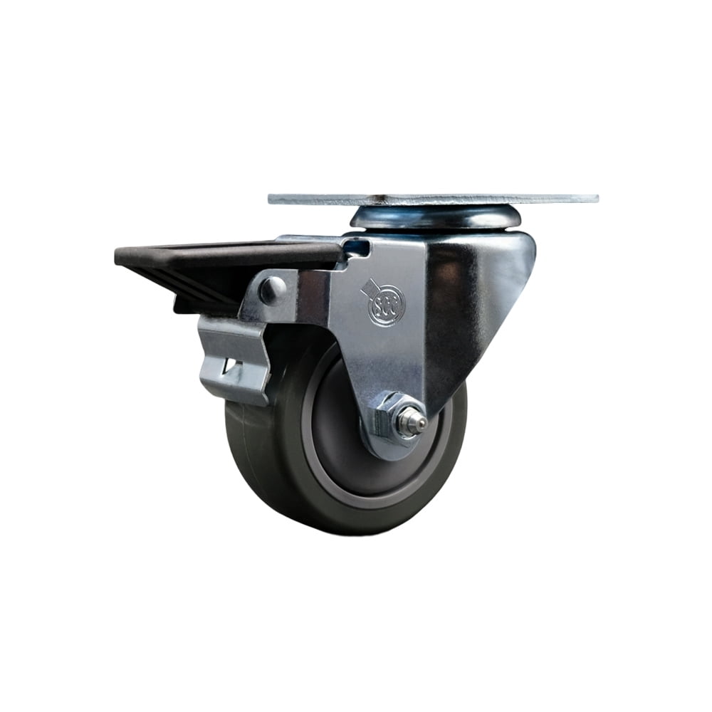3 Inch Gray Poly Wheel Swivel Top Plate Caster Posi Brake Service ...