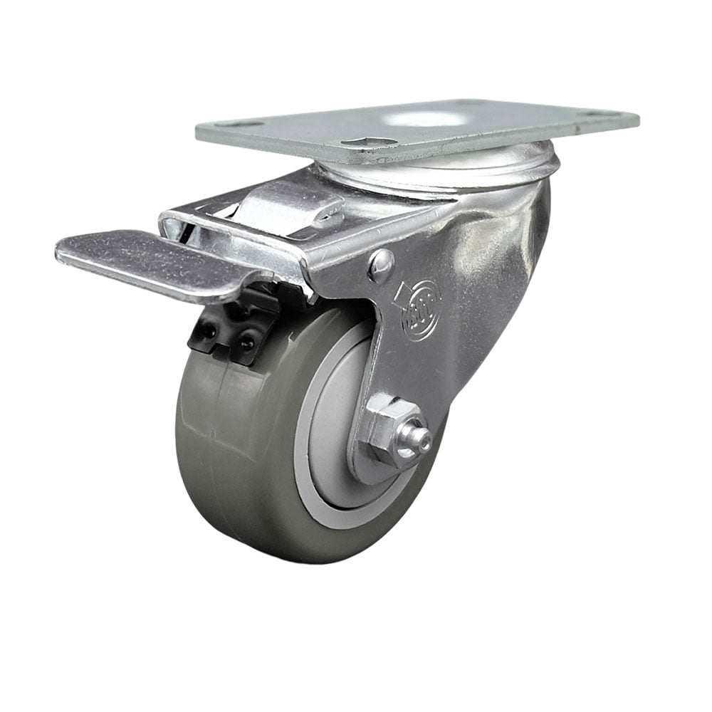 3 Inch Gray Polyurethane Wheel Swivel Top Plate Caster with Total Lock ...