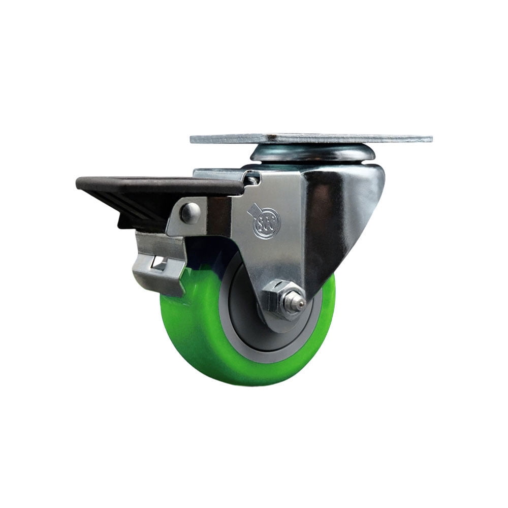 3 Inch Green Poly Wheel Swivel Top Plate Caster Posi Brake Service ...