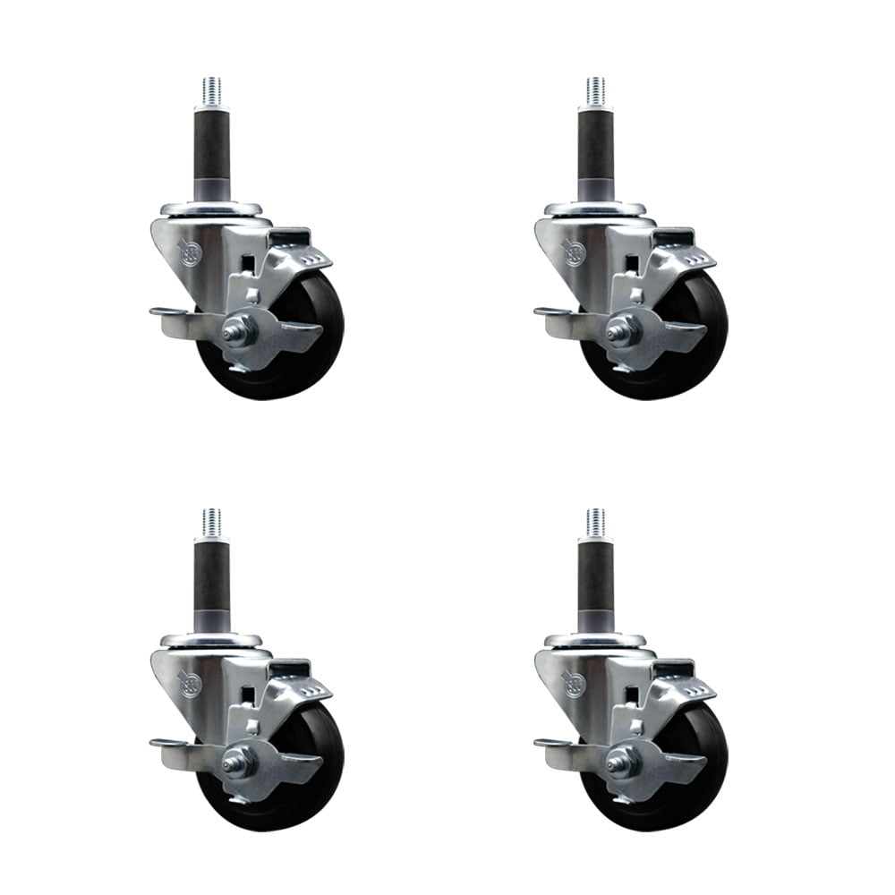 3 Inch Hard Rubber Swivel 1 Inch Expanding Stem Caster Set with Brake ...