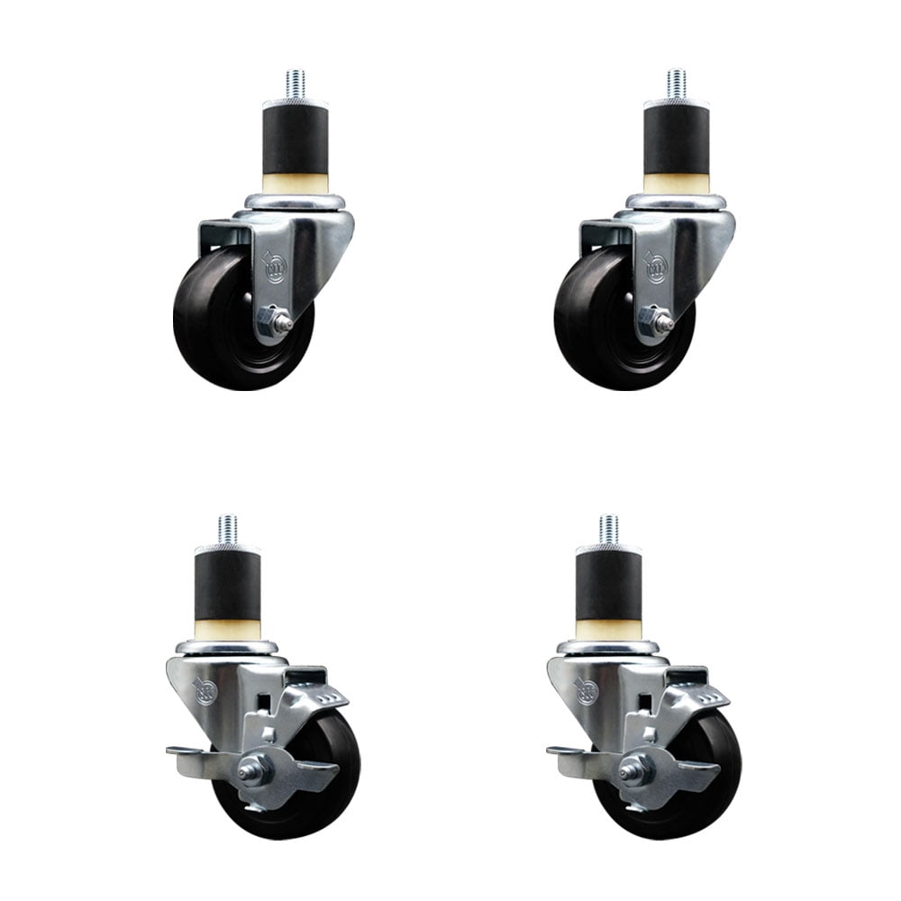 3 Inch Hard Rubber Wheel Swivel 1-7/8 Inch Expand Stem Caster Set 2 Brakes SCC - Walmart.com