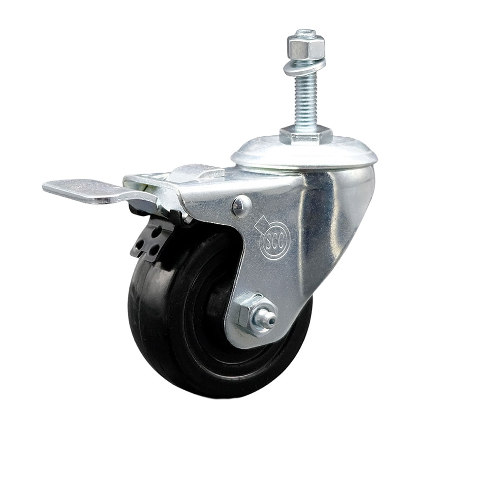 3 Inch Hard Rubber Wheel Swivel 10mm Threaded Stem Caster Total Lock ...