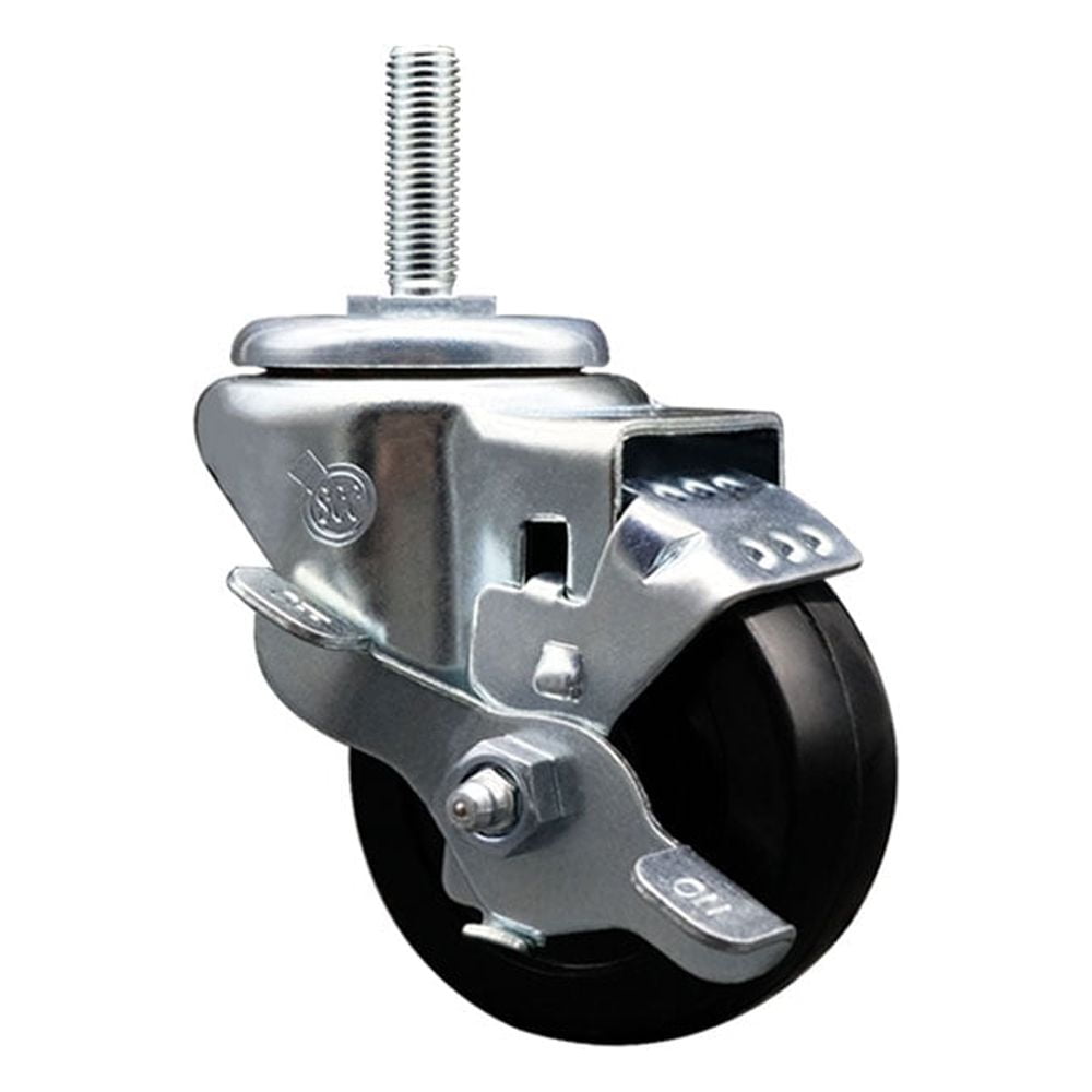 3 Inch Hard Rubber Wheel Swivel 3/4 Inch Threaded Stem Caster with ...