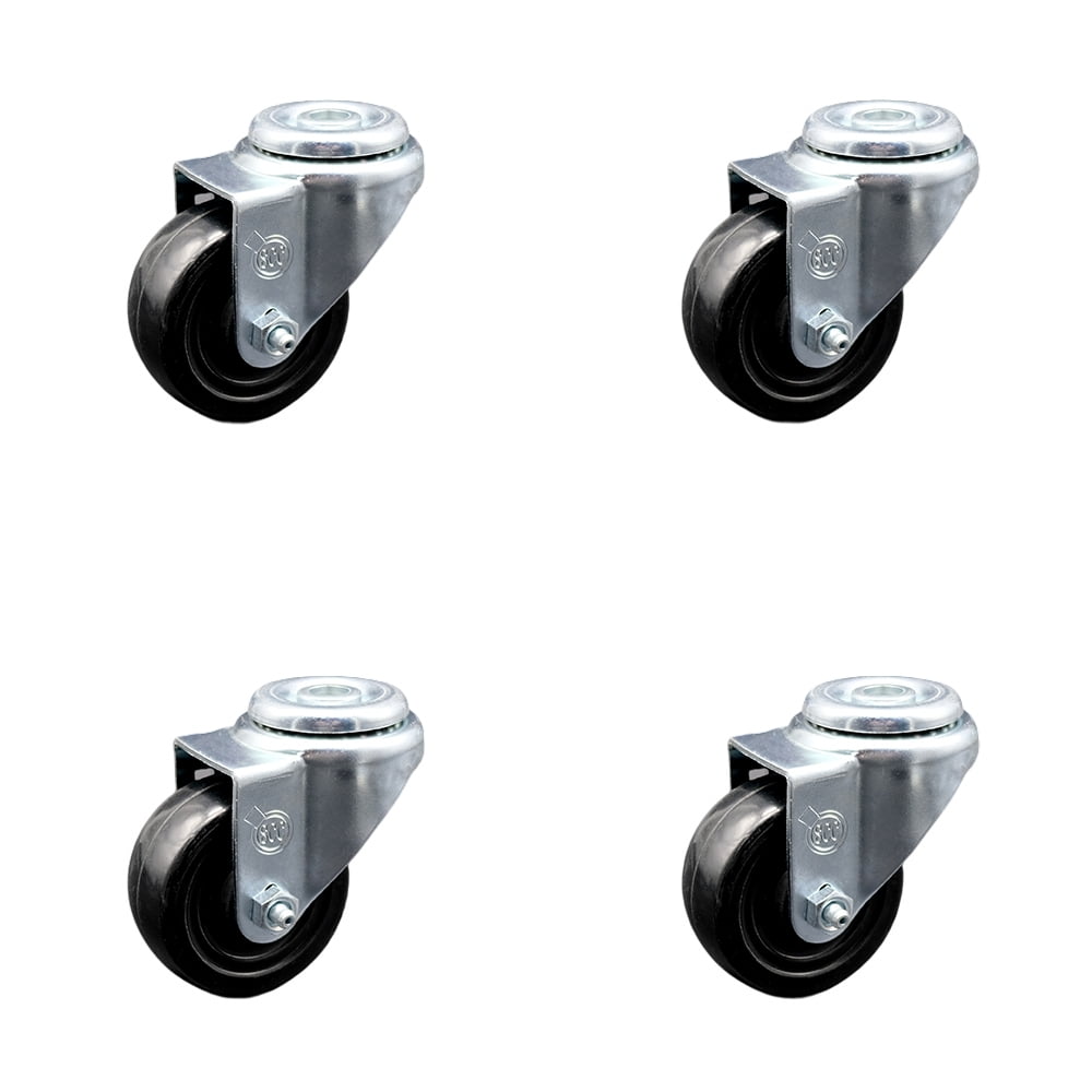 3 Inch Hard Rubber Wheel Swivel Bolt Hole Caster Set Service Caster ...