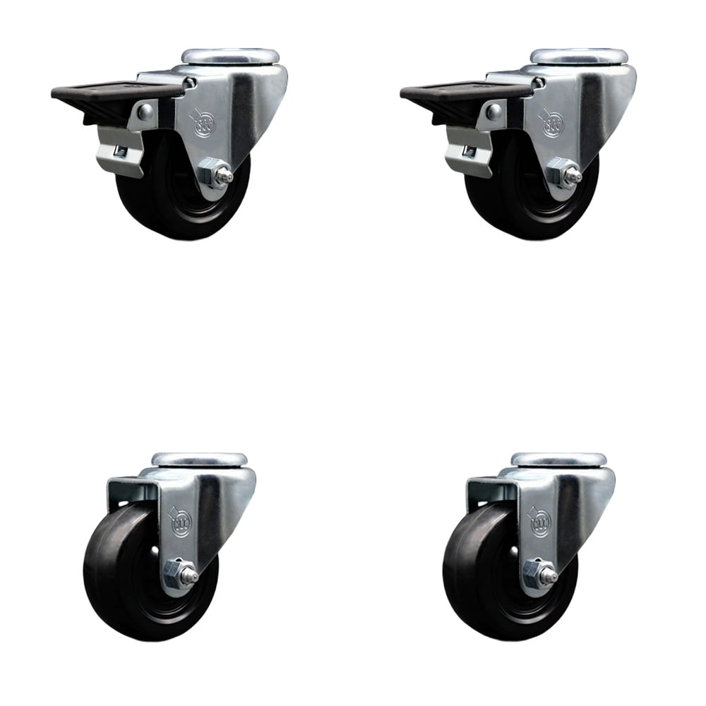 3 Inch Hard Rubber Wheel Swivel Bolt Hole Caster Set with 2 Posi Lock Brakes SCC - Walmart.com