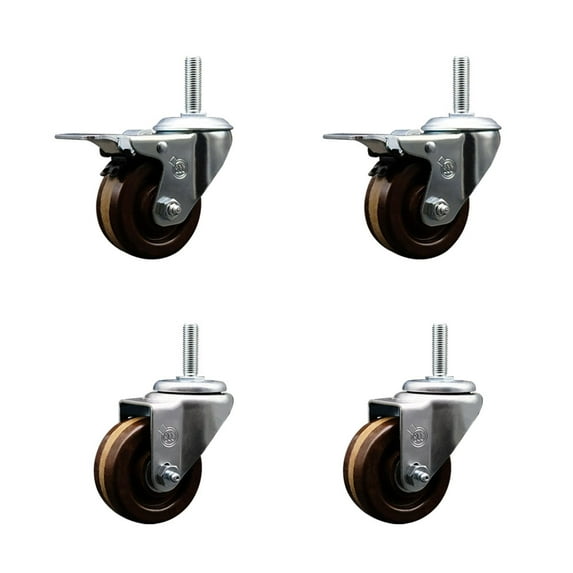 3 Inch High Temp Phenolic 5/8 Inch Stem Caster Set 2 Total Lock Brakes ...