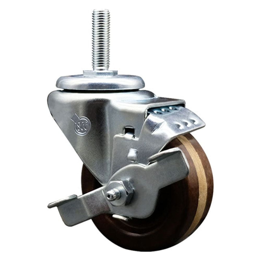 3 Inch High Temp Phenolic 5/8 Inch Threaded Stem Caster with Brake ...